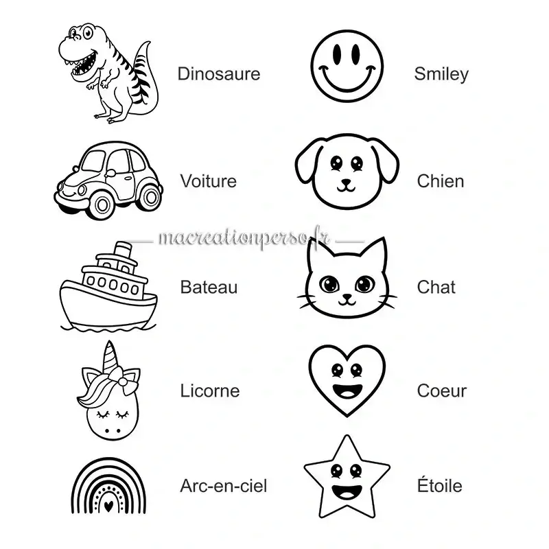 Badge enfant personnalisé avec prénom et pictogramme